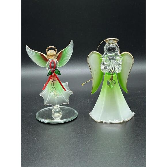 Other | Vintage Lot Of 2 Beautiful Green Blown Glass Angels 98 Glass ...